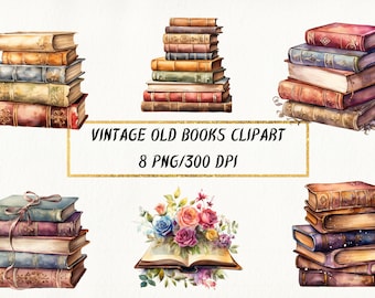 Watercolor Books Clipart Digital Illustration Old Book Stack Tomes PNG ...