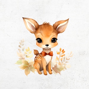 Watercolor Chibi Cute Deer Clipart, Happy Chibi Deer With Flowers PNG ...