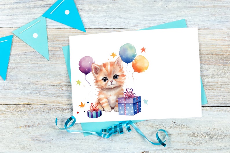 Watercolor Cute Cats Birthday Clipart Adorable Cats Happy - Etsy
