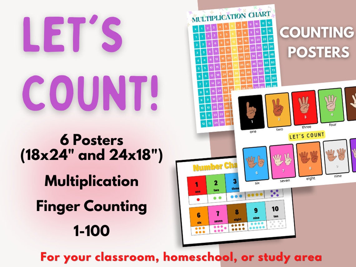 6 Counting Numbers Charts - Classroom Posters - Times Table - Finger ...