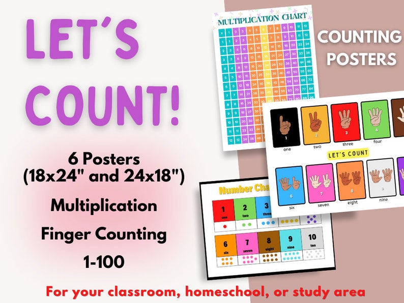 6 Counting Numbers Charts - Classroom Posters - Times Table - Finger ...