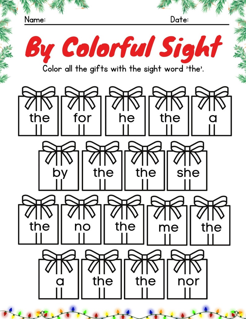 Sight Word Recognition Worksheets Holiday Themed Printable Activity ...