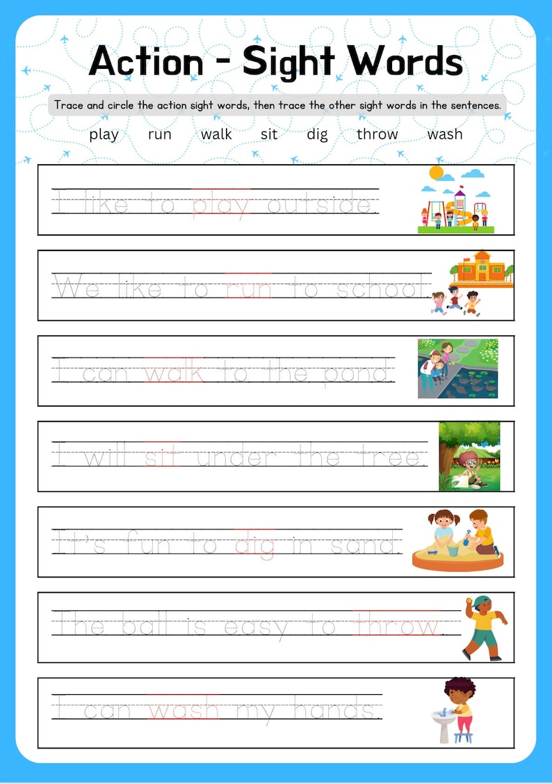 Sight Word Tracing Practice Worksheets Printable Educational - Etsy