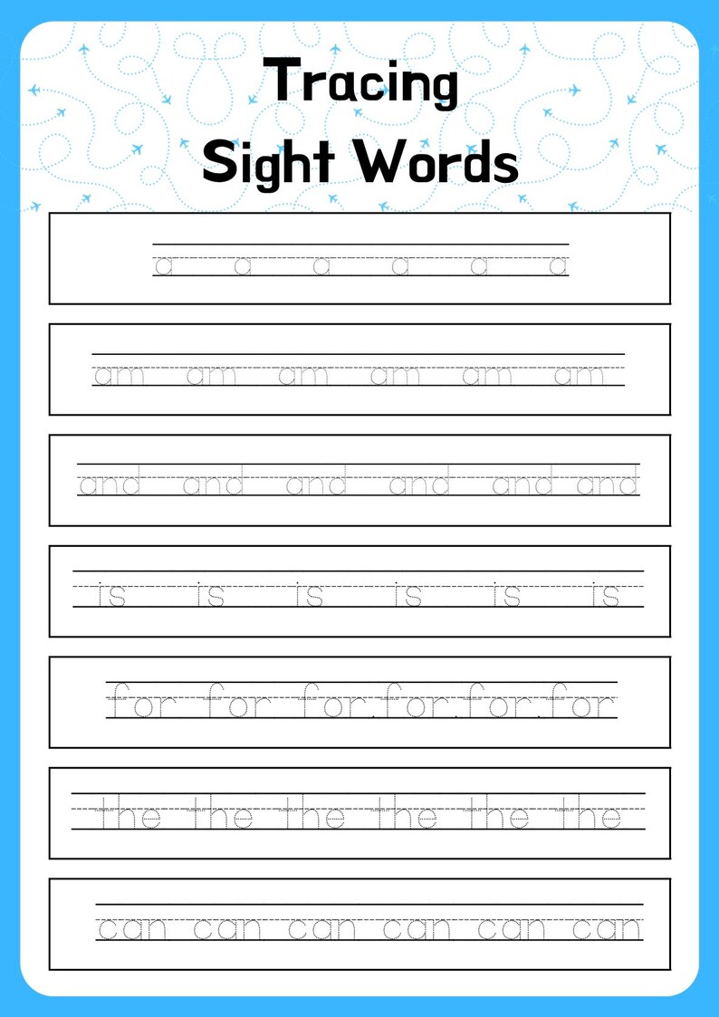 Sight Word Tracing Practice Worksheets - Printable Educational ...