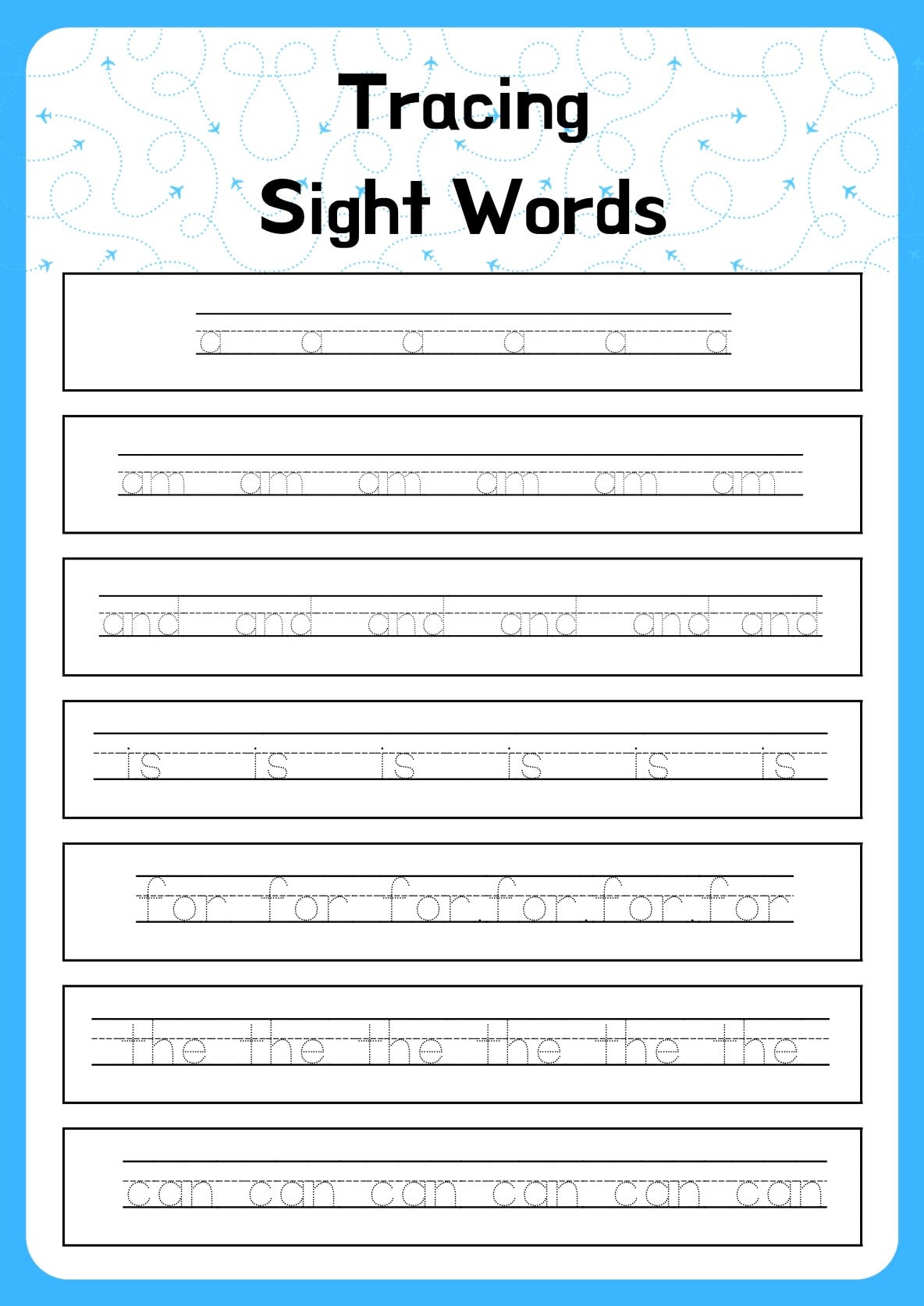 Sight Word Tracing Practice Worksheets - Printable Educational ...