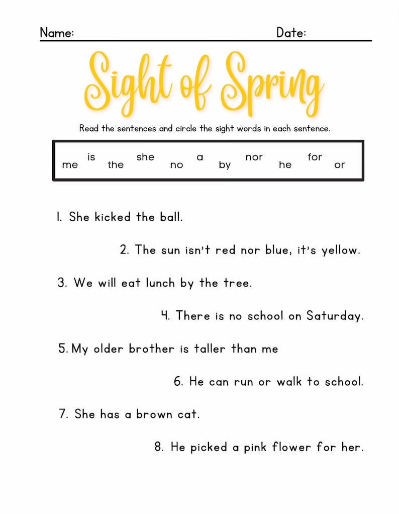 Sight Word Recognition Worksheets Printable Writing Practice - Etsy