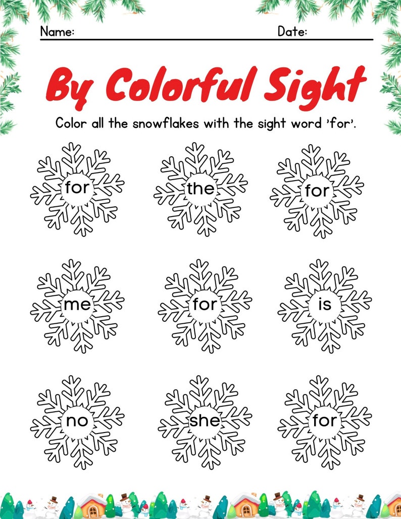 Sight Word Recognition Worksheets Holiday Themed Printable Activity ...