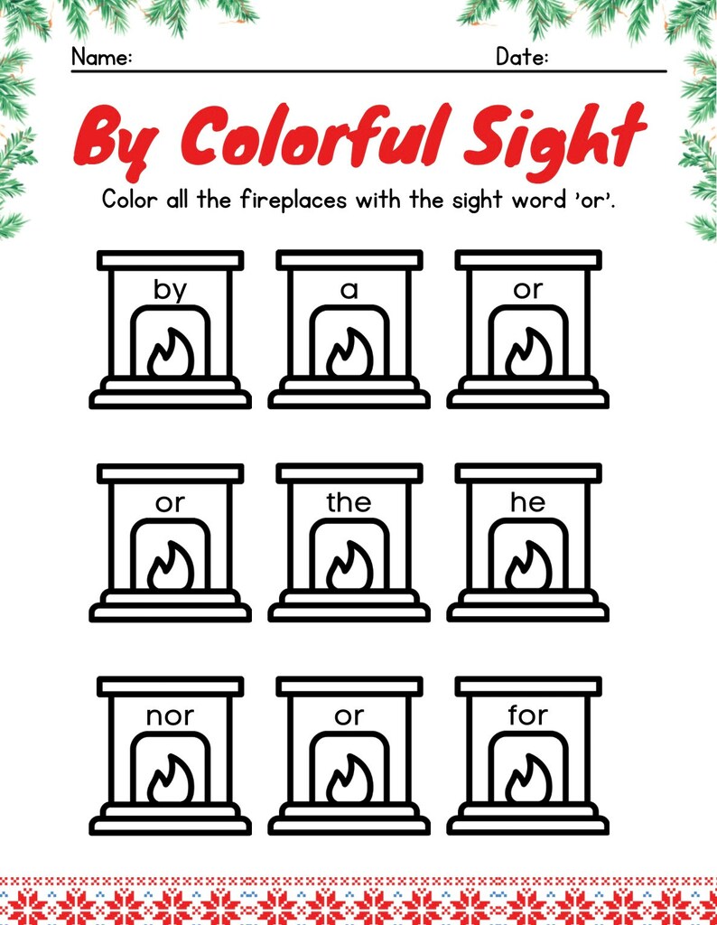 Sight Word Recognition Worksheets - Holiday Themed Printable Activity ...