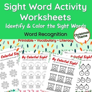 Sight Word Recognition Worksheets - Holiday Themed Printable Activity ...