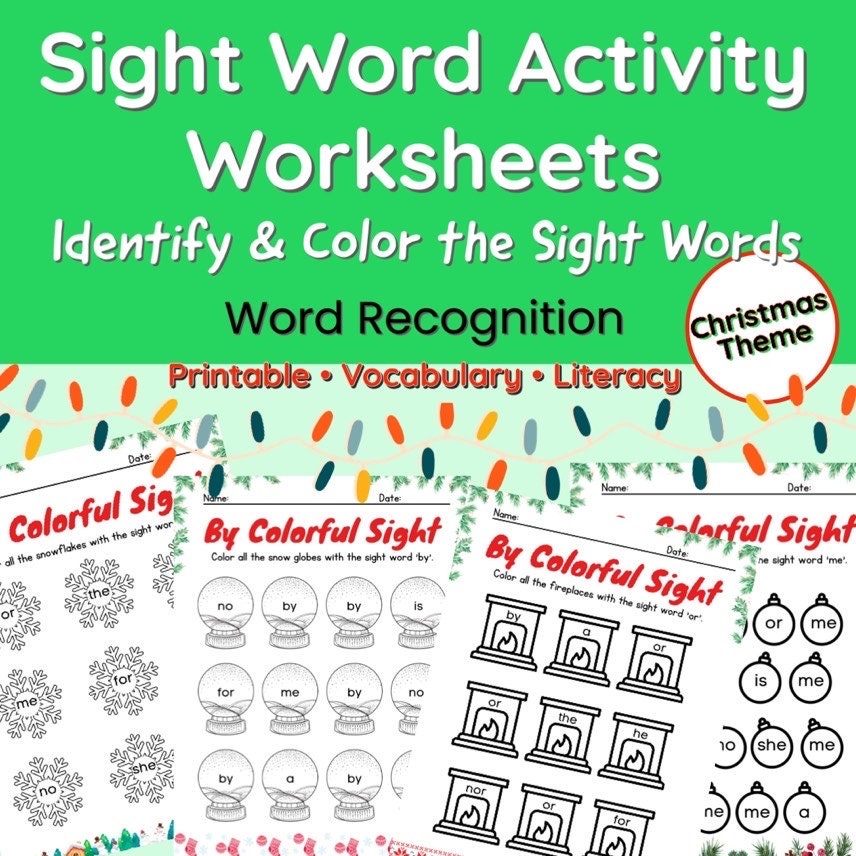 Sight Word Recognition Worksheets - Holiday Themed Printable Activity ...