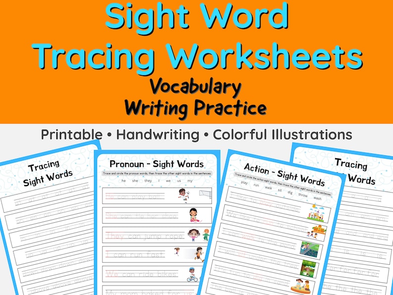 Sight Word Tracing Practice Worksheets Printable Educational - Etsy