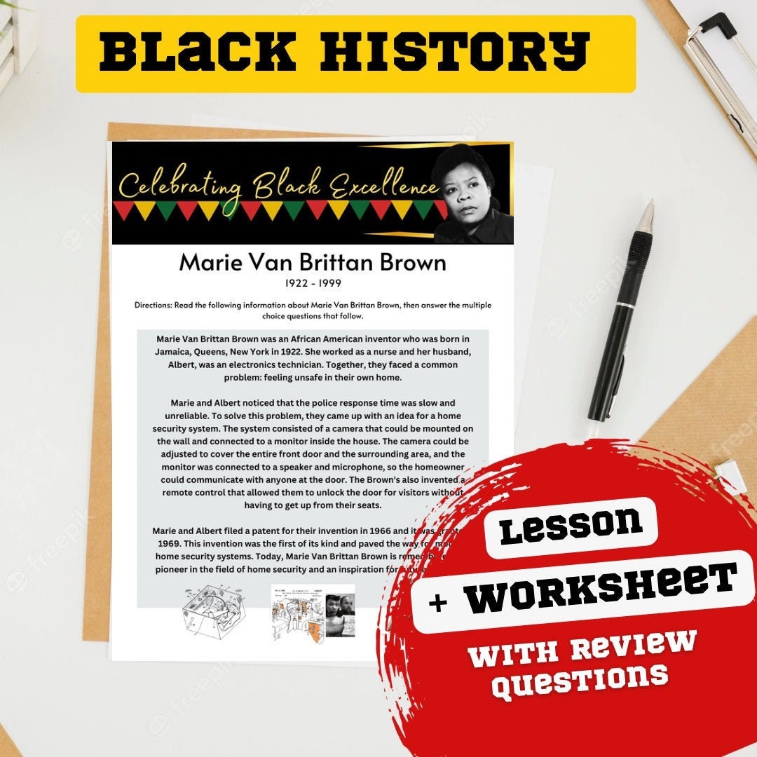 Black History Homeschool Worksheet - Marie Van Brittan Brown - African ...