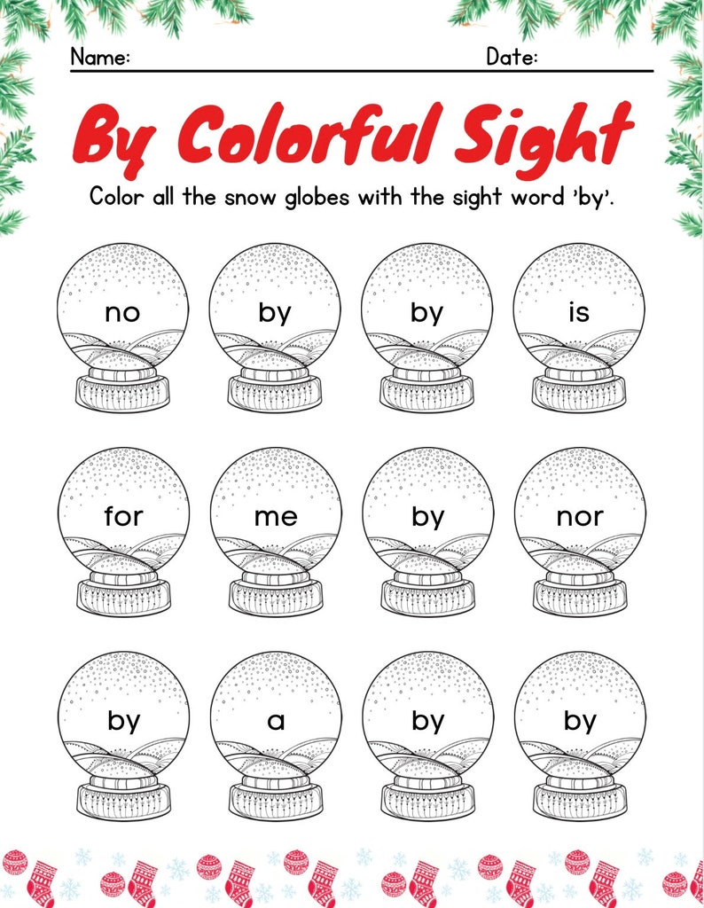 Sight Word Recognition Worksheets - Holiday Themed Printable Activity ...