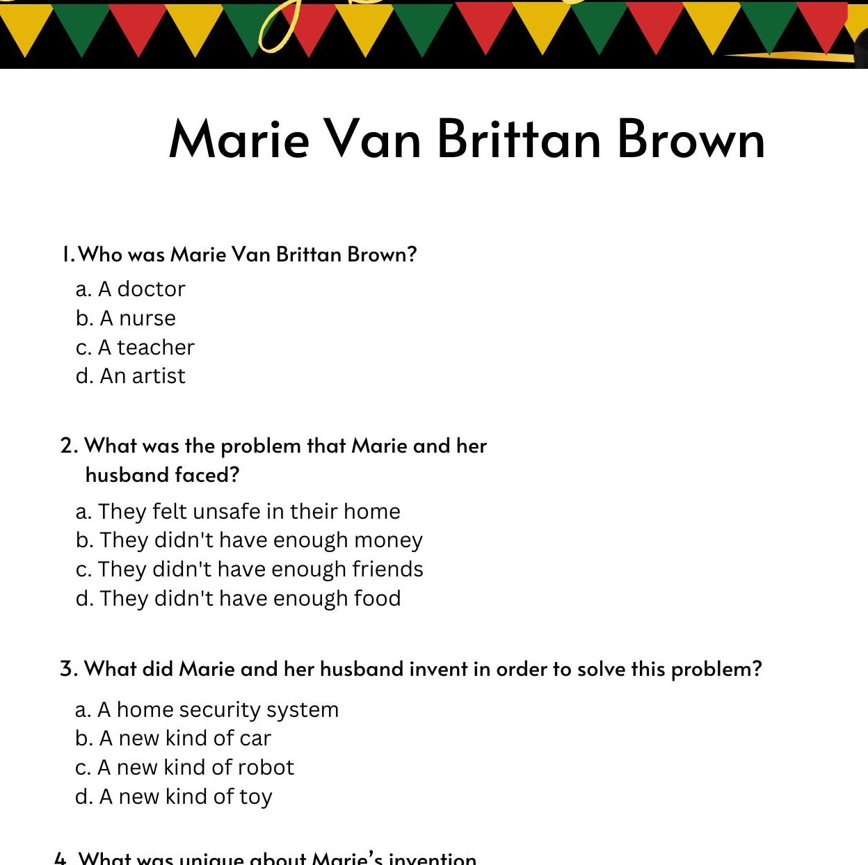 Black History Homeschool Worksheet - Marie Van Brittan Brown - African ...