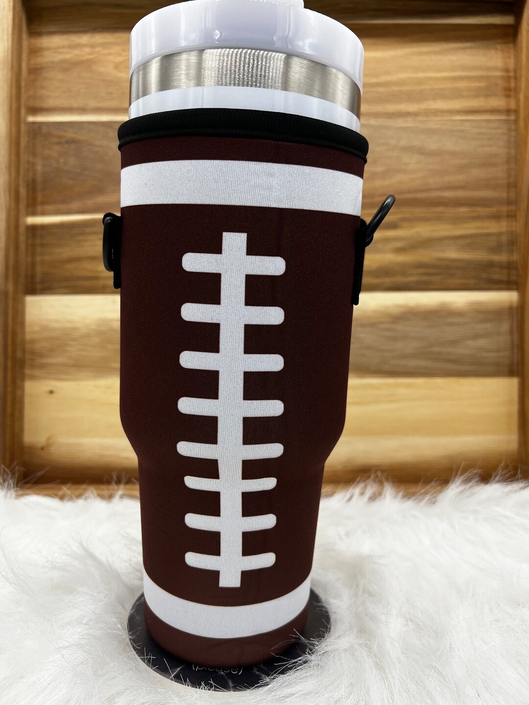 40oz Stainless Steel Football Neoprene Sleeve and Tumbler With Handle ...