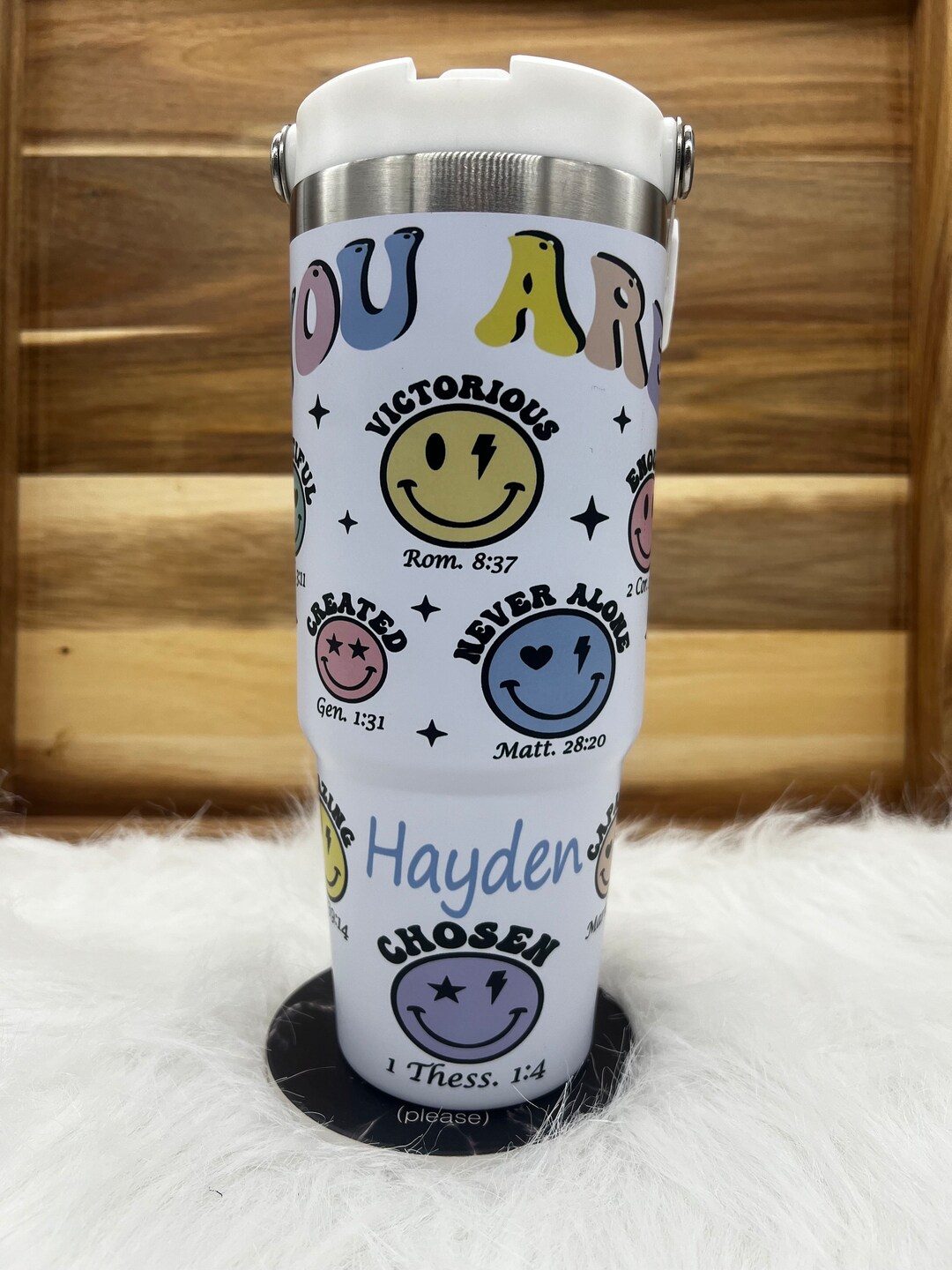 30oz Stainless Steel Smiley Faces Tumbler With Handle, Christian ...