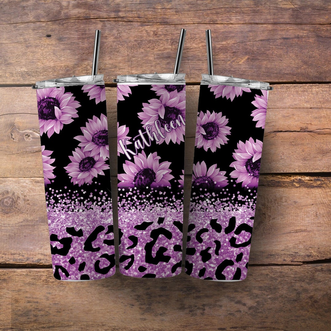 Sparkly Purple Sunflowers With Name Tumbler, Purple Sunflower Custom ...