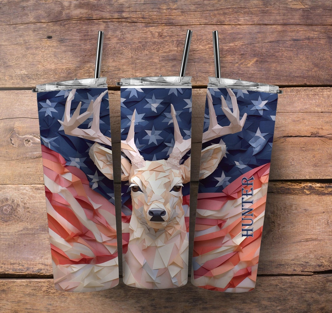 Custom USA Deer 20oz Tumbler With Metal Straw, Buck Tumbler, Buck With ...