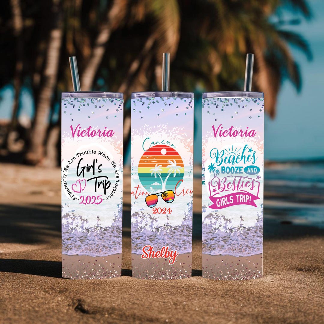 Girls Trip Vacation Tumbler With Metal Straw, Girls Vacay Trip Tumbler ...