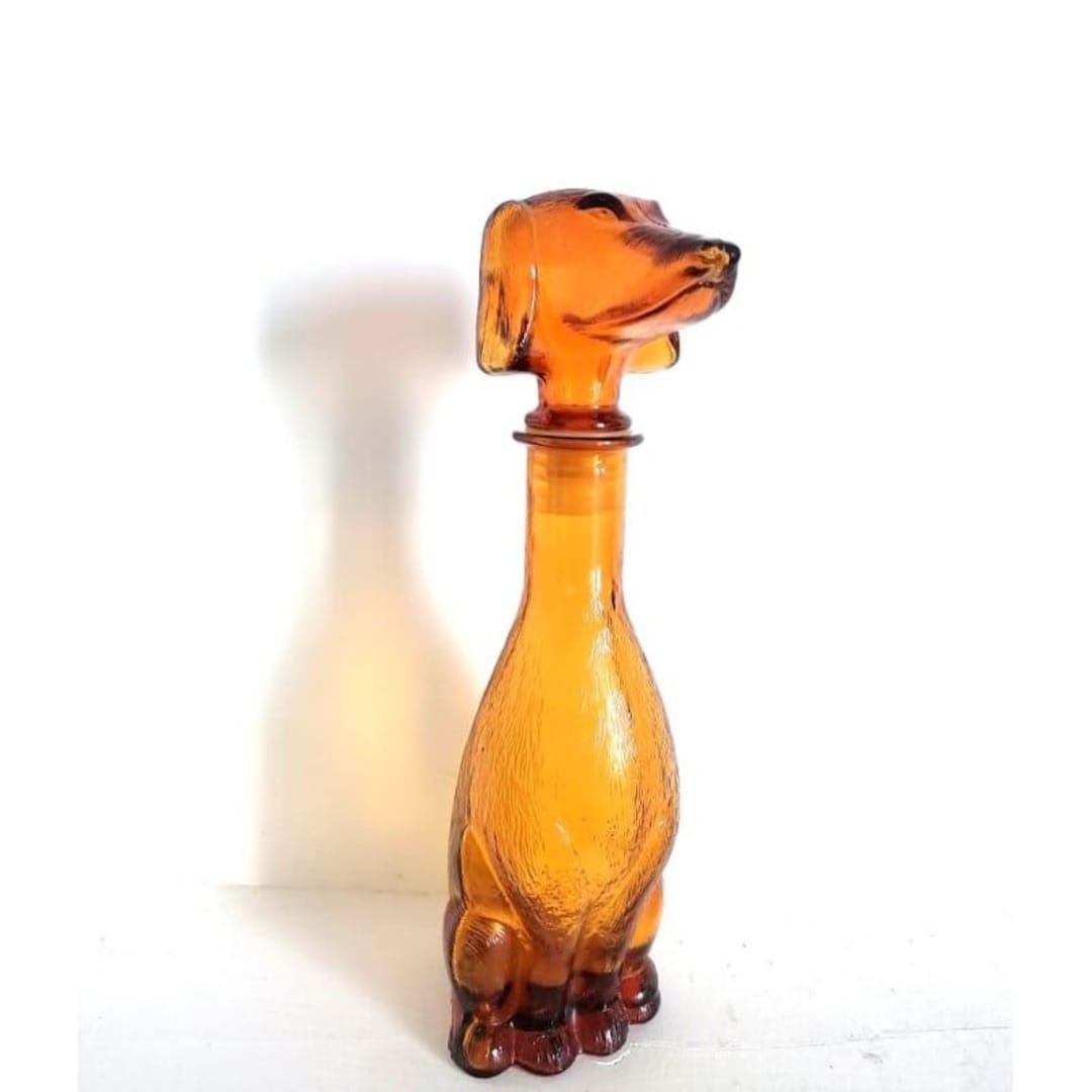 Rare Vintage Empoli Amber Glass Dog Decanter Made in Italy, Verrerie De ...