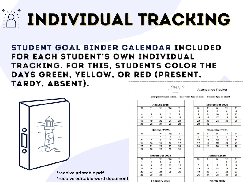 Classroom Attendance Tracker | Year Round Goal & Reward System K-8 ...
