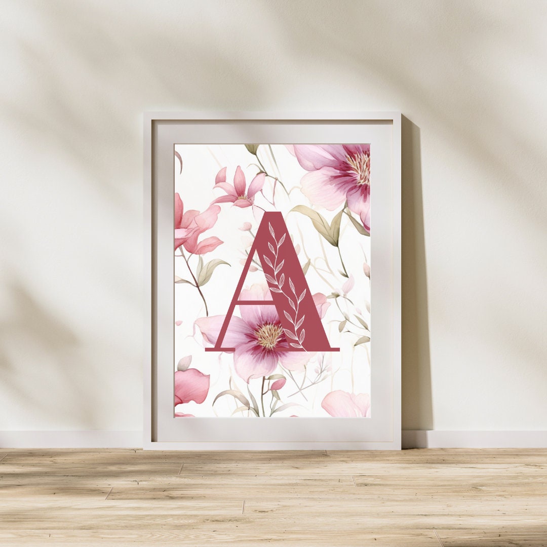 Floral Pink Alphabet, Pink Printable Alphabet, Floral Letters, Letter ...