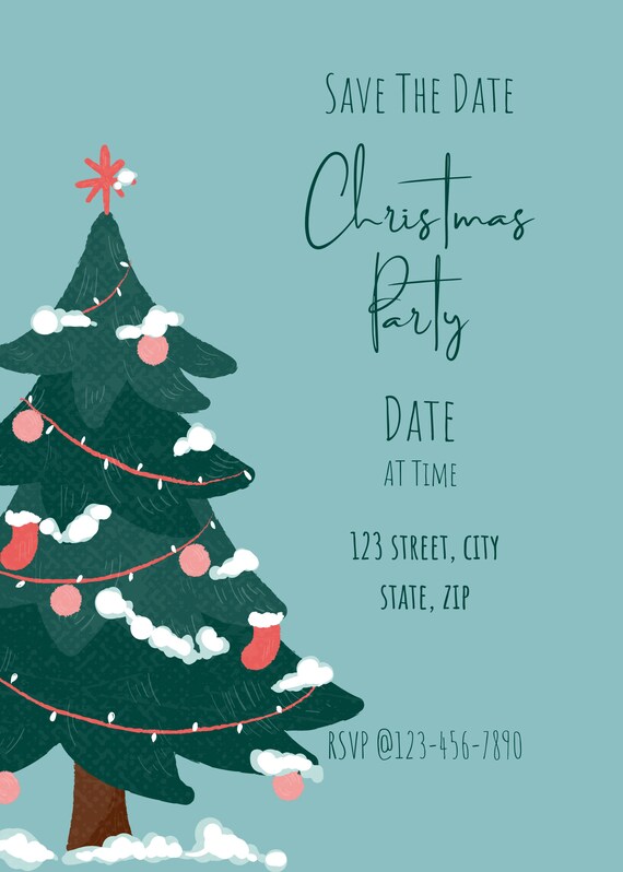 Simple Tree Christmas Invitation Editable Canva Files - Etsy
