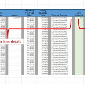 Prepaid Expense Tracker Spreadsheet | Excel Template for Tracking ...