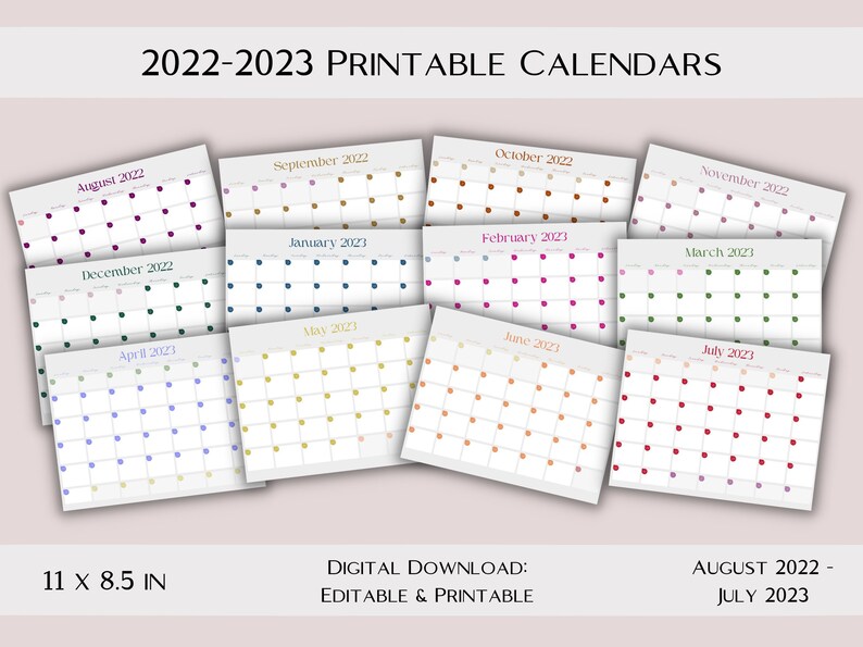 2022-2023 Muted Printable Calendar - Etsy