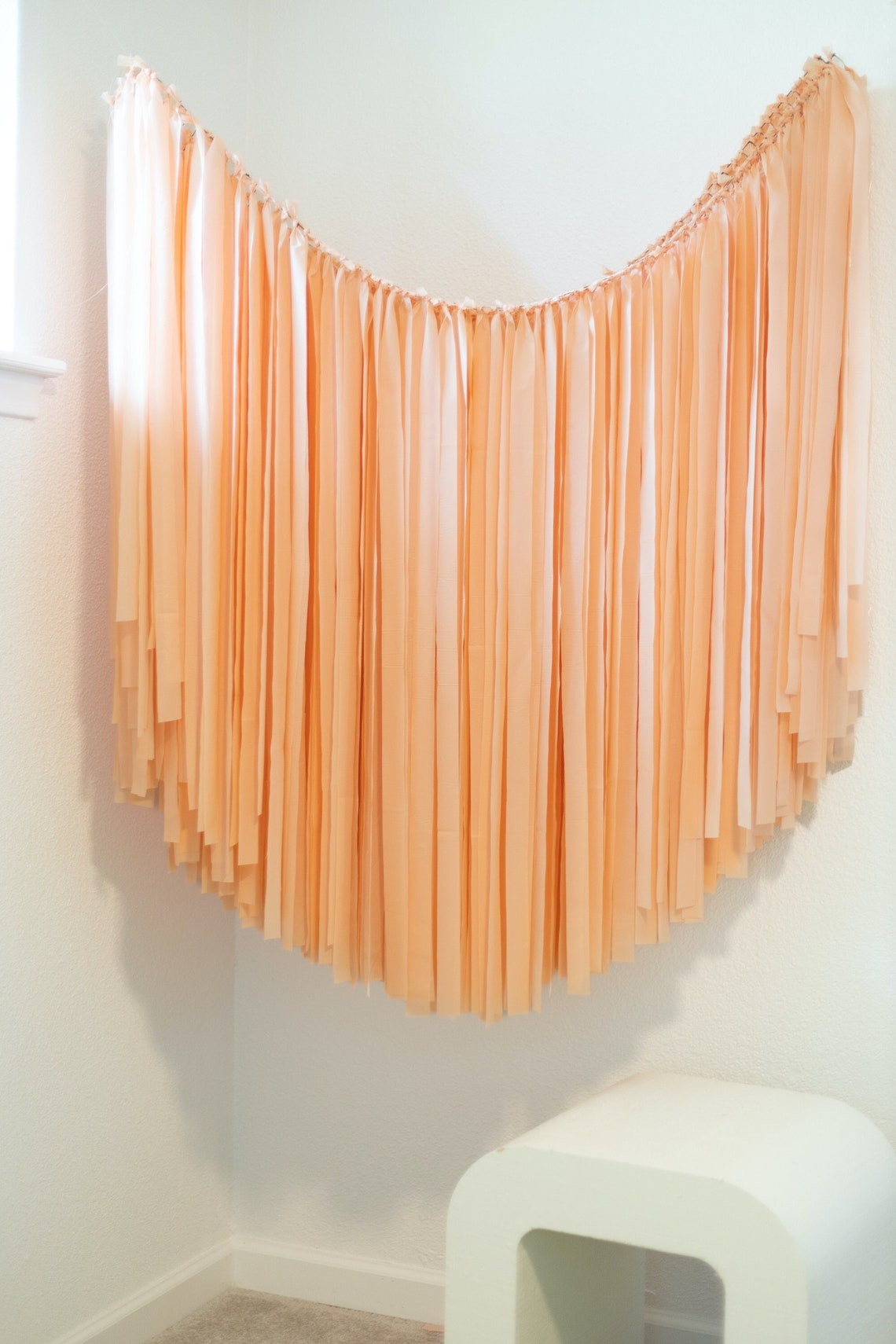 Peach Plastic Fringe Ceiling Install, Streamer Design, Wedding Decor ...