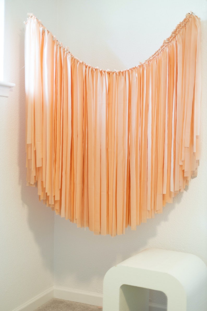 Peach Plastic Fringe Ceiling Install, Streamer Design, Wedding Decor ...