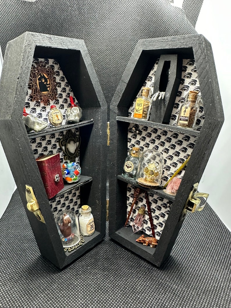 Halloween Coffin Display Shelves Miniature, Filled, Handmade Items and ...