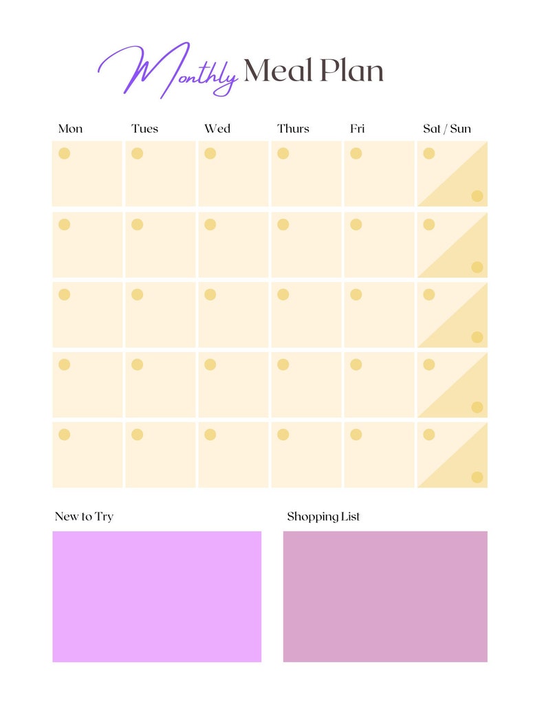 Monthly Meal Plan Calendar - Etsy