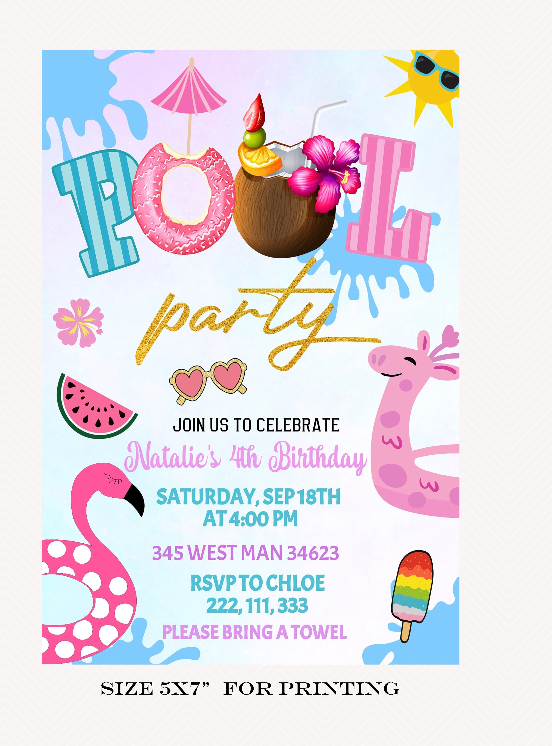 Pool Party Invitation Pool Party Birthday Girl Invite Pool - Etsy Australia