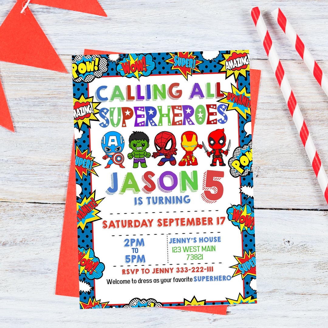 Superhero Party Invitation Superhero Birthday Invitations Superhero ...