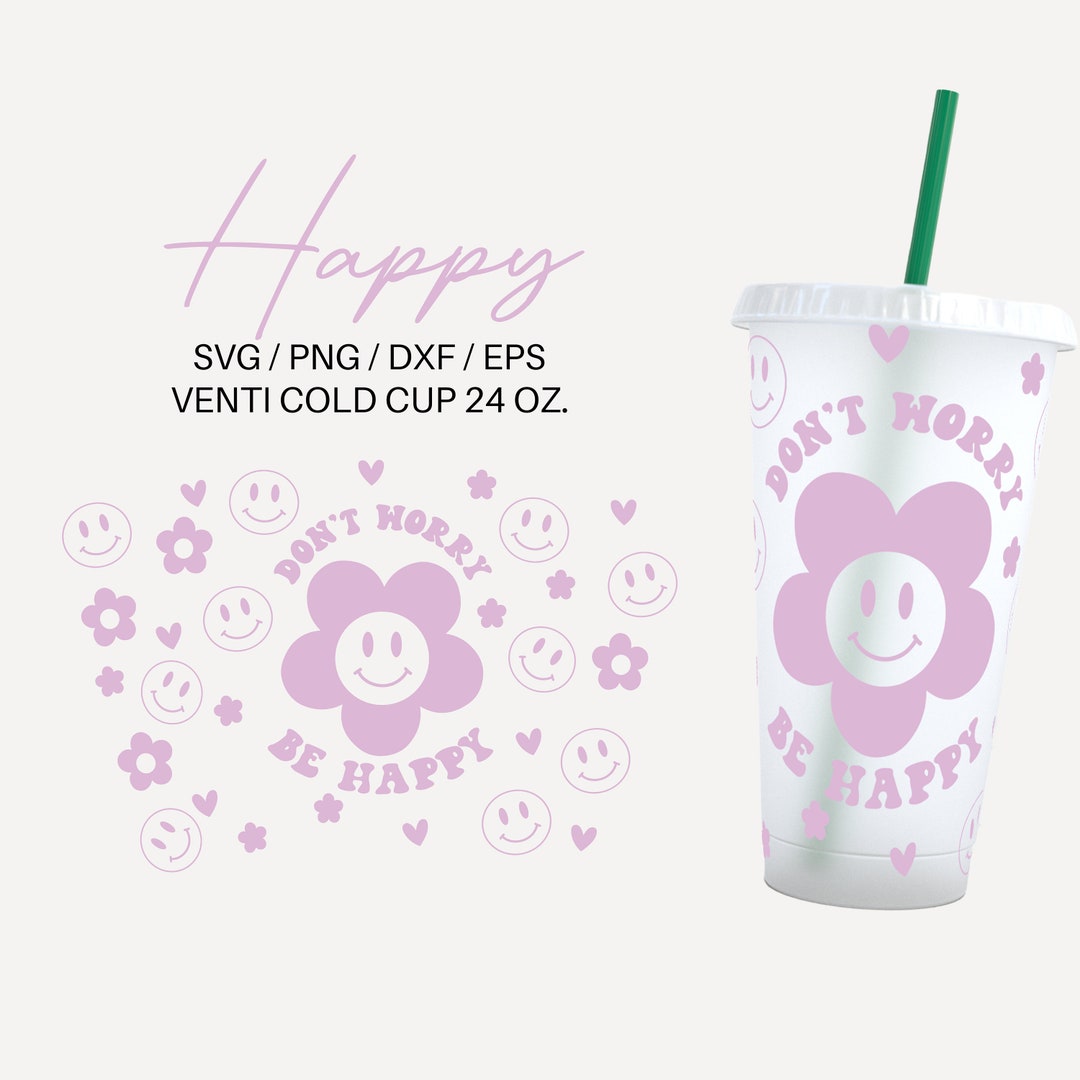 Happy Venti Cup Wrap Smiley SVG Flower Cup Wrap Svg Files for Cricut ...