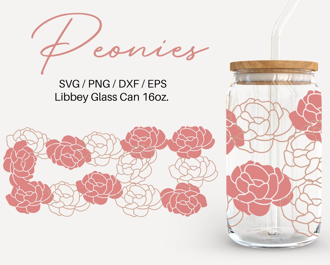 Peonies Glass Cup Svg Ice Coffee Cup Png Glassware Svg Coke Glass Can ...