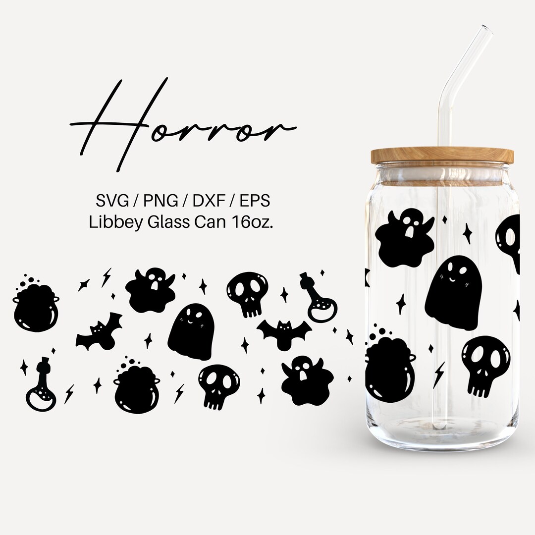 Horror 16oz Glass Can Svg, Libbey Glass Can Wrap, Svg Files for Cricut ...