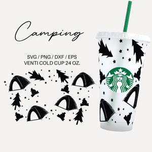 Camping 24oz Venti Cold Cup Svg, Cold Cup Wrap, Svg Files for Cricut ...