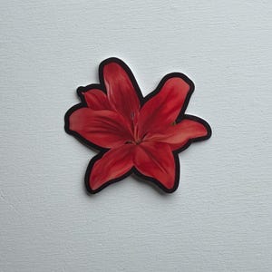 Red Lily Flower Illustrated Original Vinyl Sticker - Etsy