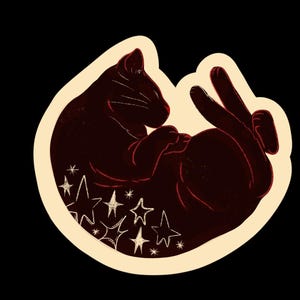 Illustrated Vinyl Black Cat Star Sticker - Etsy