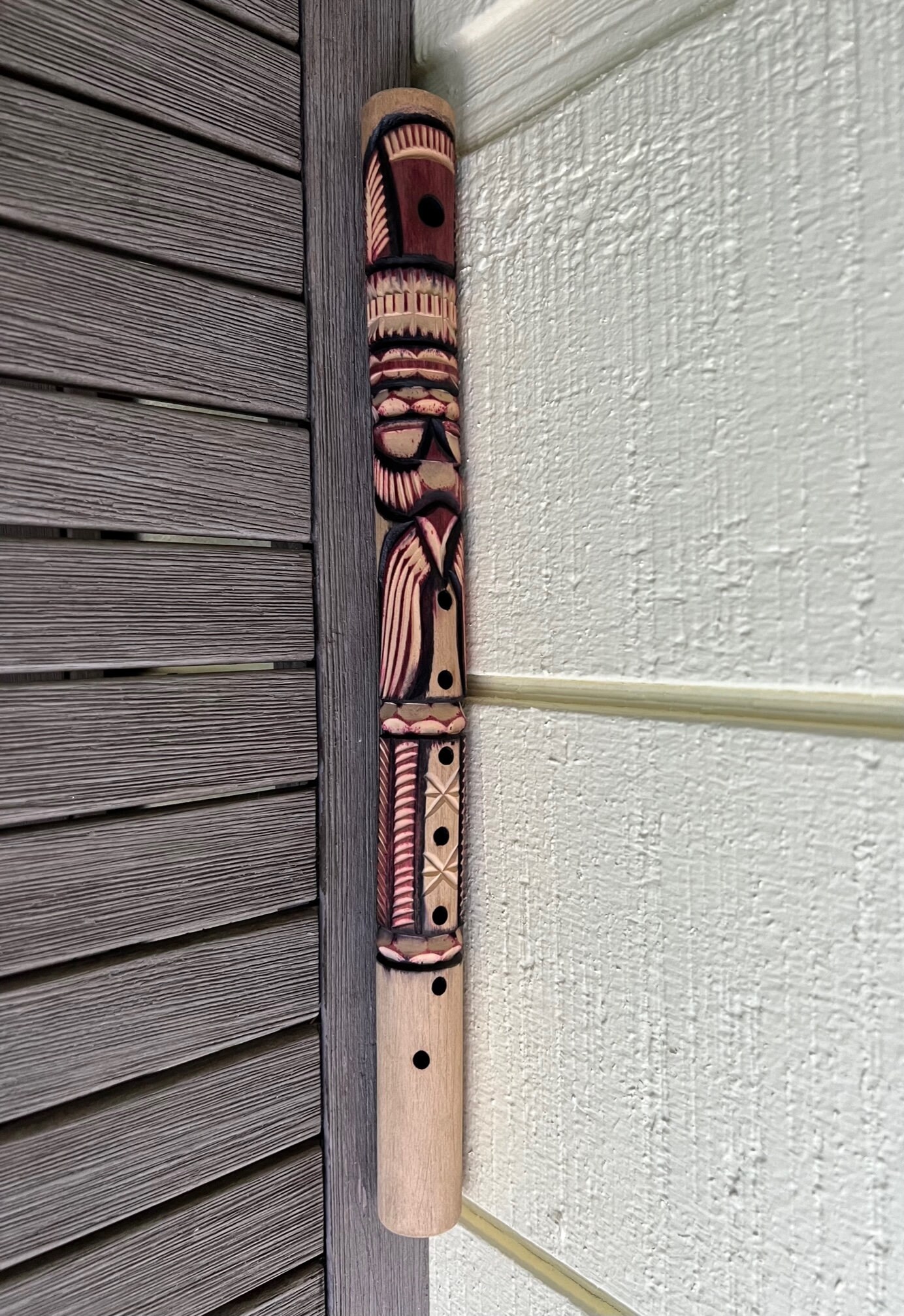 Hand Carved and Painted Primitive Wooden Flute Recorder Instrument With ...
