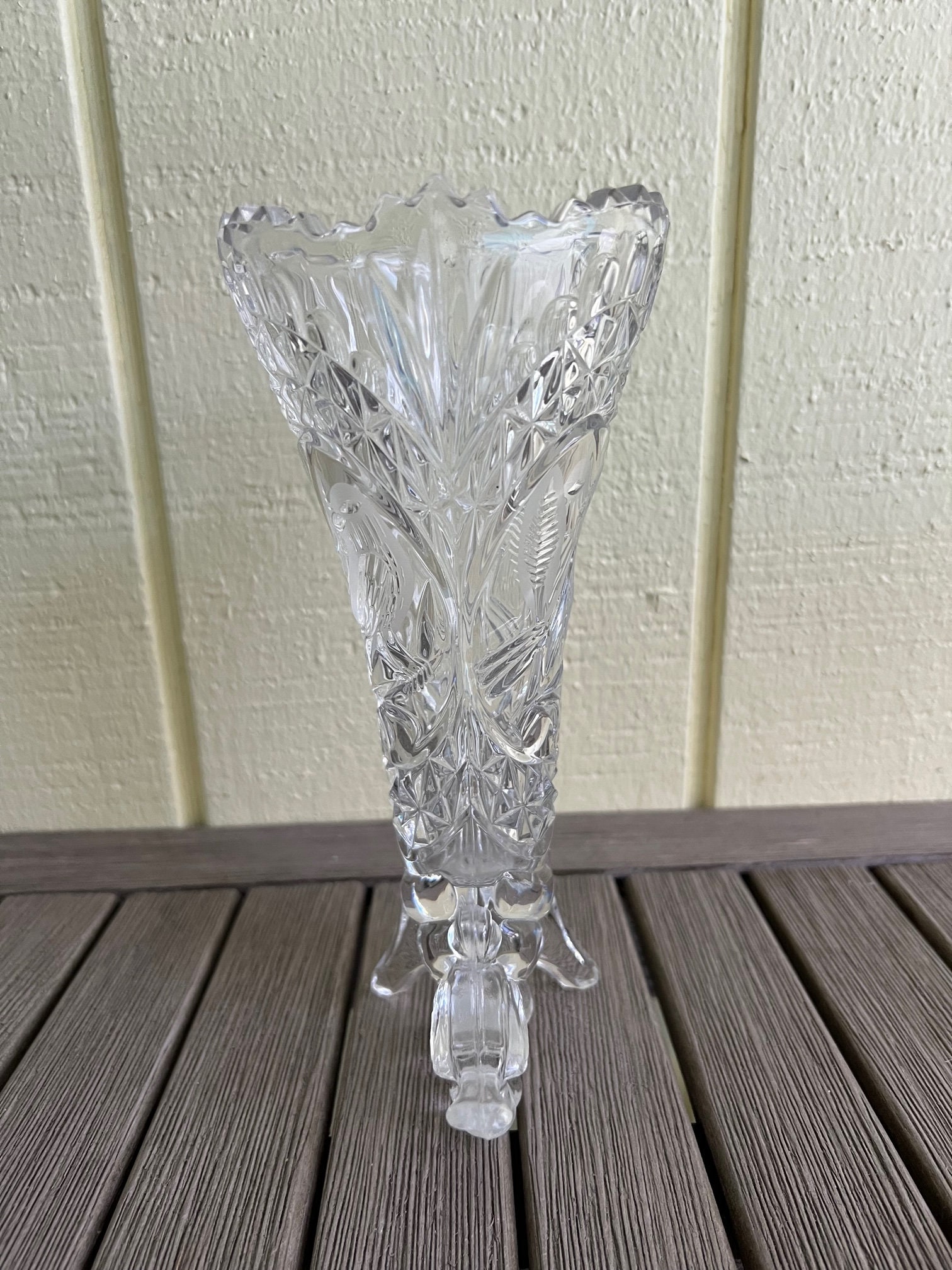 Hofbauer Byrdes Crystal Cornucopia W Small Bird German Crystal 8" Inch ...