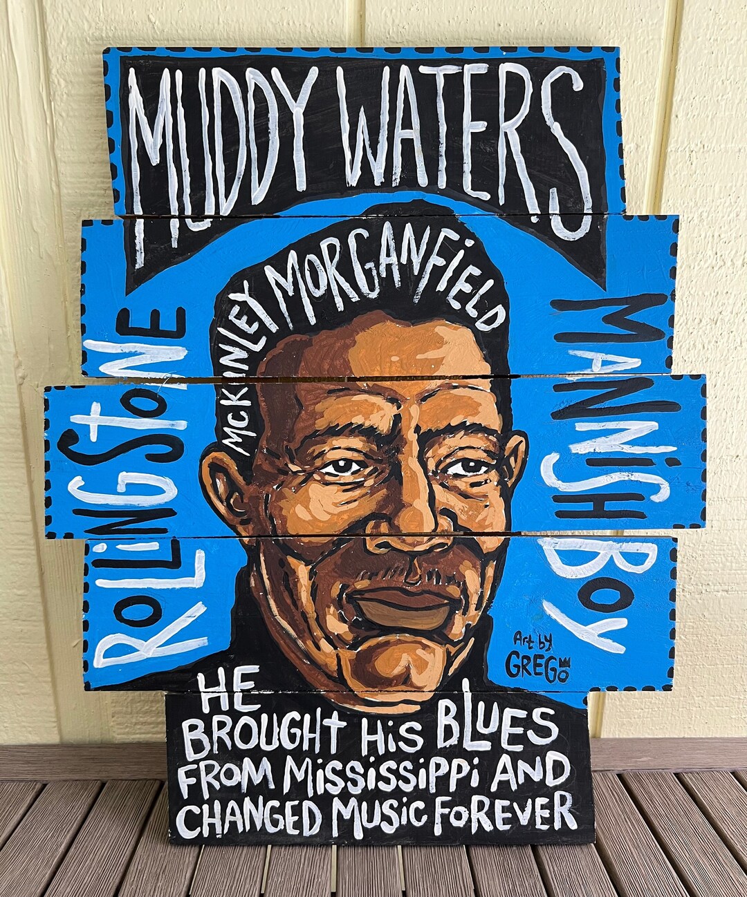 Muddy Waters Blues Art Painting on Wood Vintage 2002 Grego Anderson ...