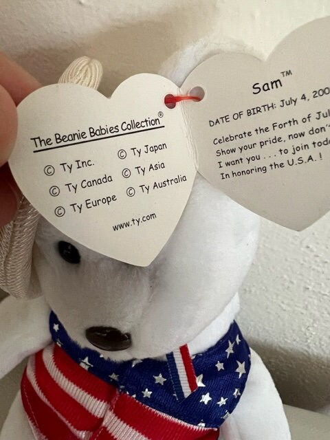Ty Beanie Baby "sam" VINTAGE White Bear Patriotic 4th of July Election ...