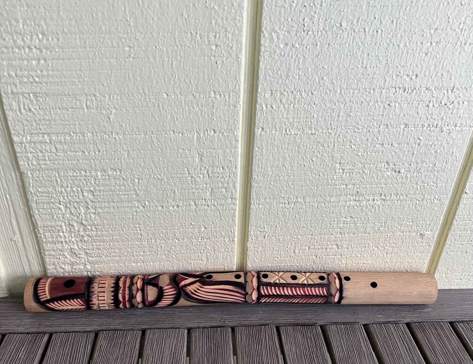 Hand Carved and Painted Primitive Wooden Flute Recorder Instrument With ...