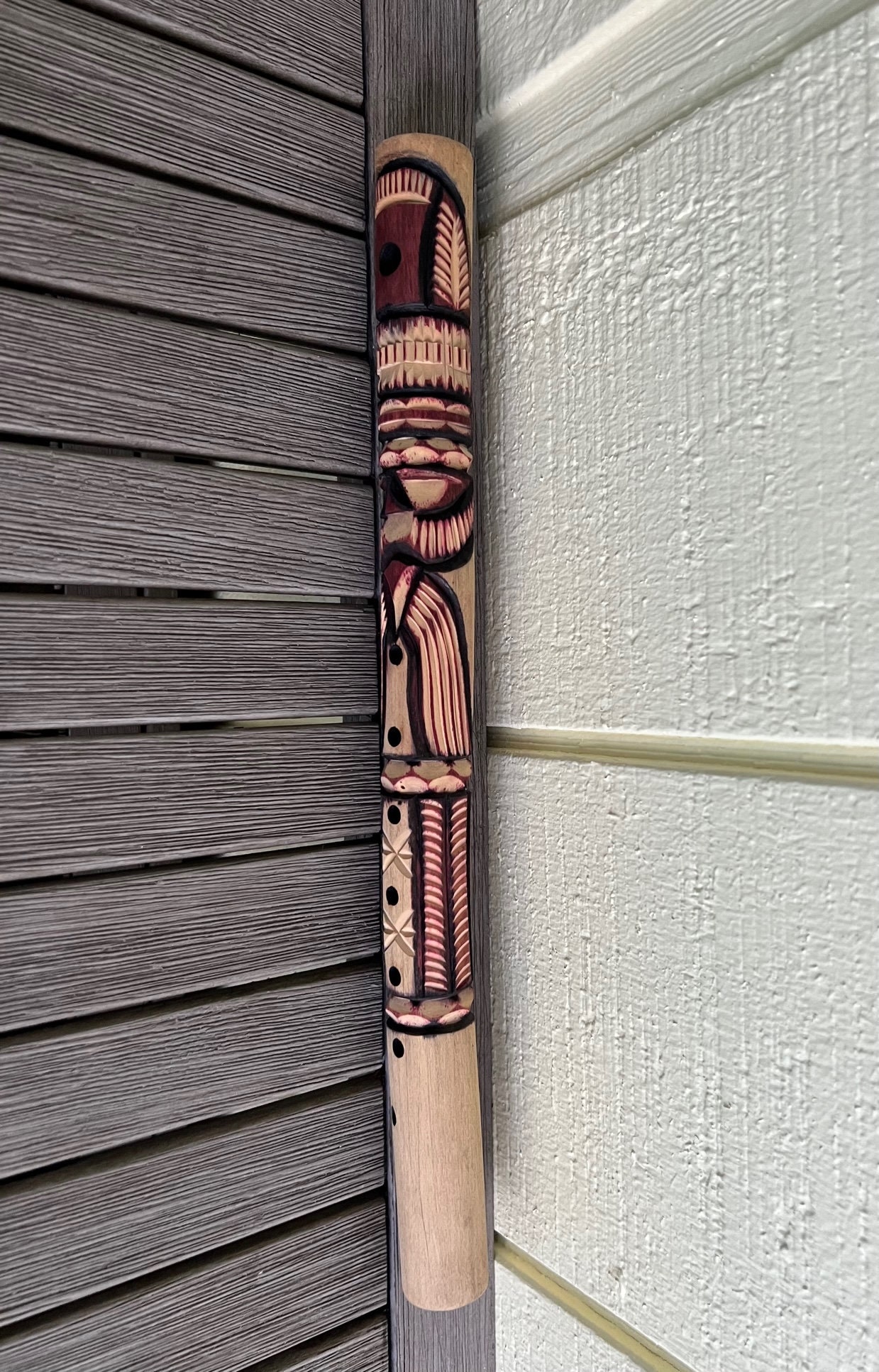 Hand Carved and Painted Primitive Wooden Flute Recorder Instrument With ...