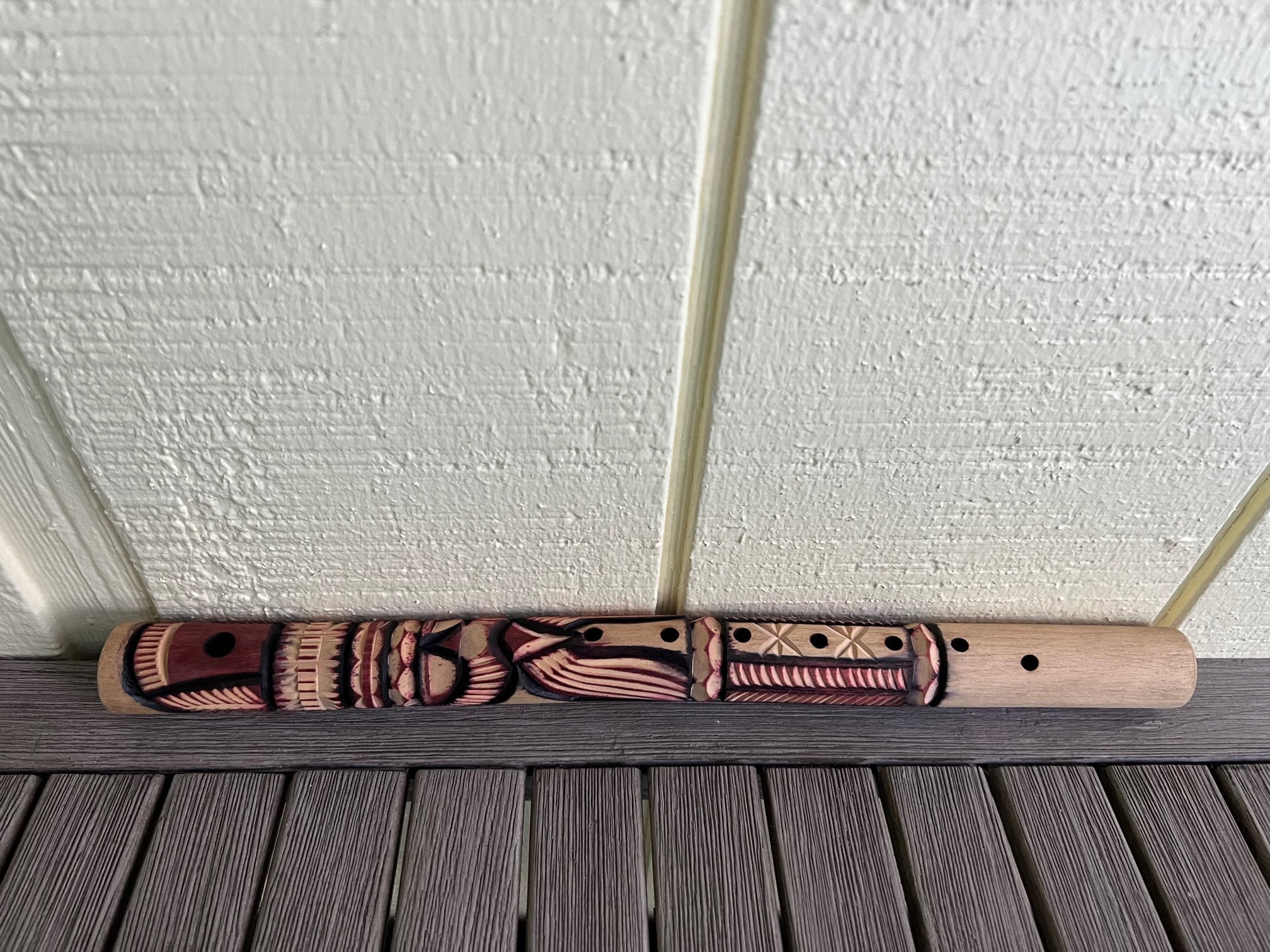 Hand Carved and Painted Primitive Wooden Flute Recorder Instrument With ...
