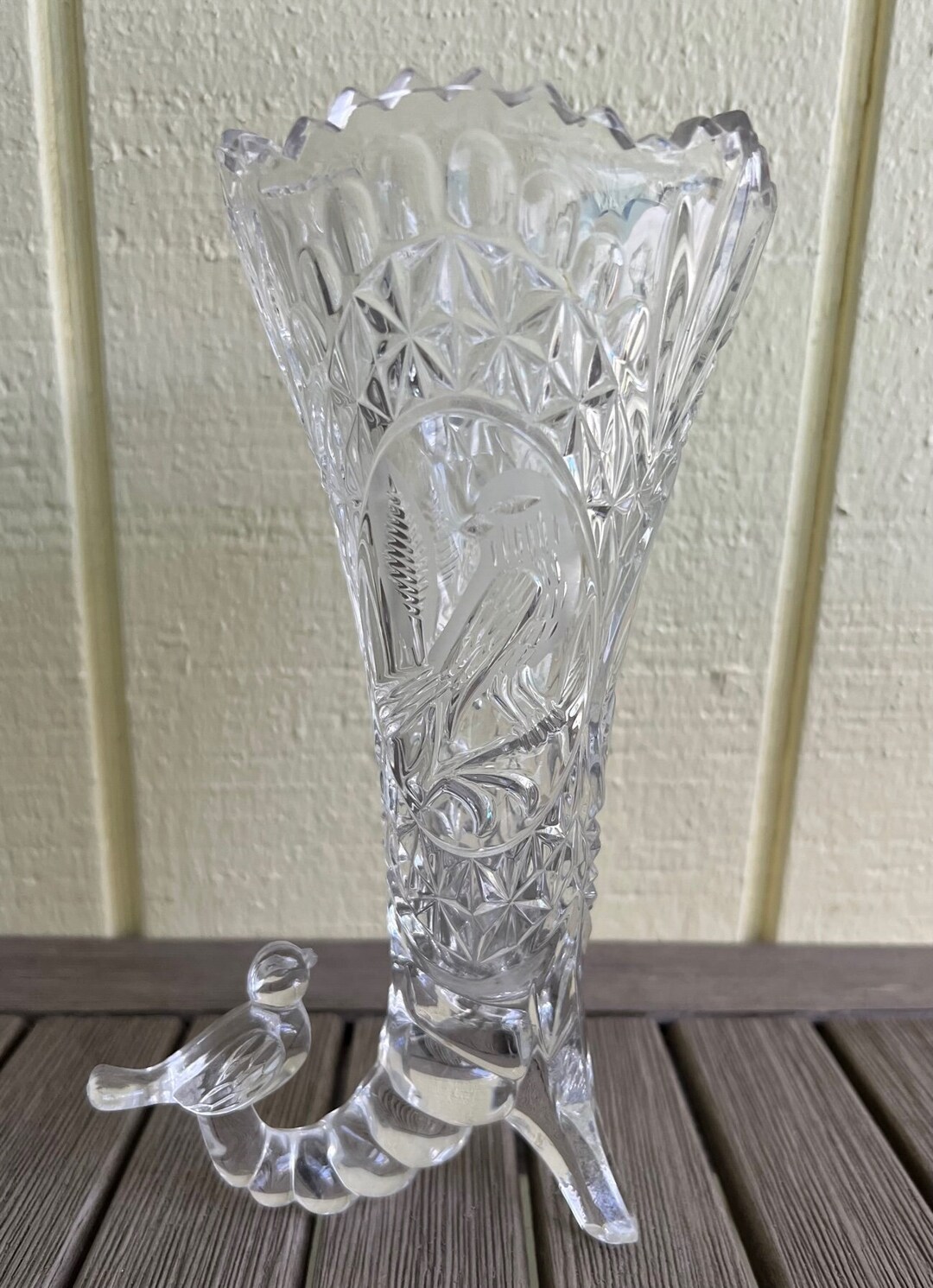 Hofbauer Byrdes Crystal Cornucopia W Small Bird German Crystal 8" Inch ...