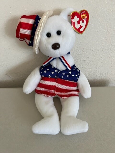 Ty Beanie Baby "sam" VINTAGE White Bear Patriotic 4th of July Election ...